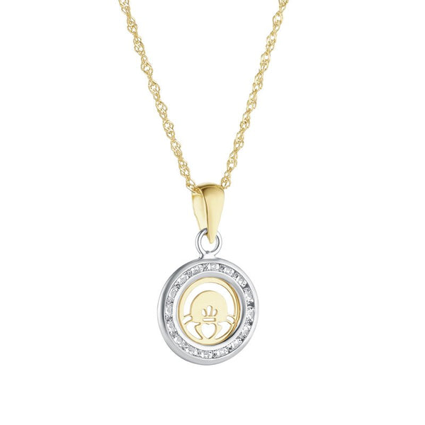 10K Small Round Claddagh Pendant w/CZ – The Counties of Ireland